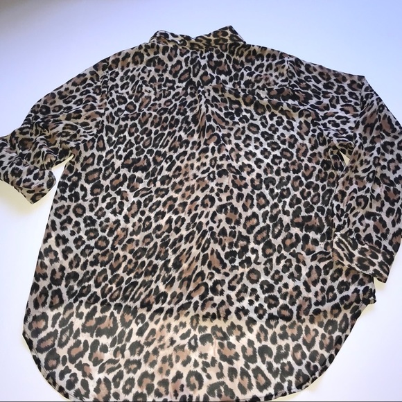 H&M | Tops | Hm High Low Leopard Print Blouse Roll Up Sleeves | Poshmark